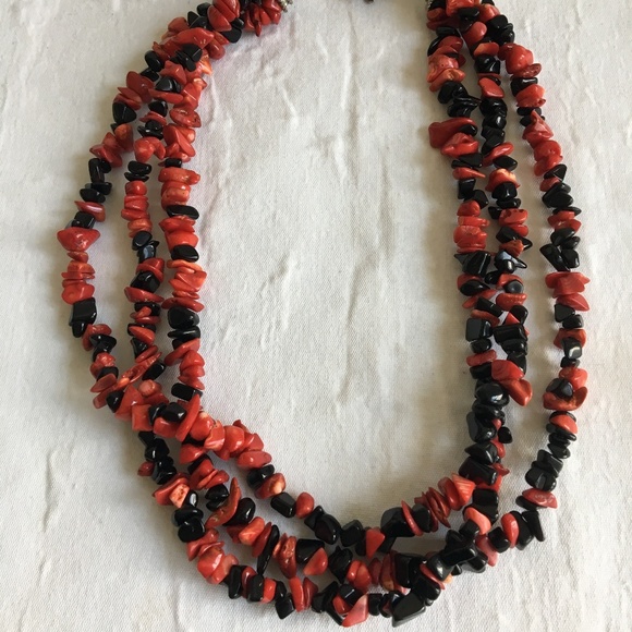 Jewelry | Handmade Stone Chip Necklace Black And Red | Poshmark